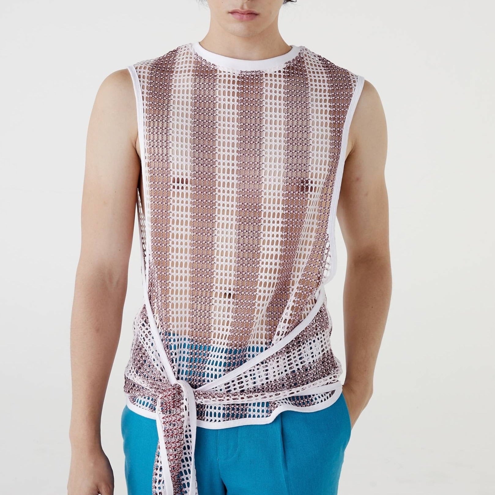 Oversize knit tank top with knot details red & white – futuretreasureny